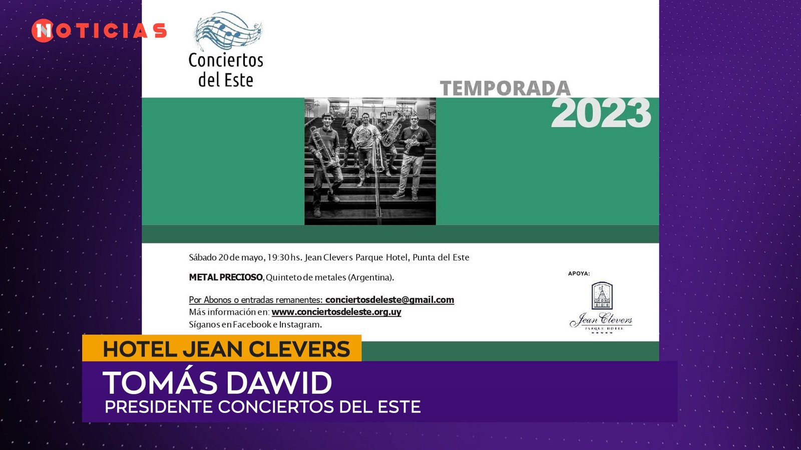 CONCIERTOS DEL ESTE | 20 de mayo, 19:30 hs. Jean Clevers Parque Hotel ...